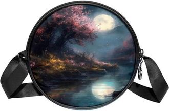 Generic Petit sac &agrave; bandouli&egrave;re Circle Beauty pour femme, petit sac &agrave; bandouli&egrave;re avec fermeture &eacute;clair, bretelles r&eacute;glables, sac &agrave; main rond d&eacute;contract&eacute; pour