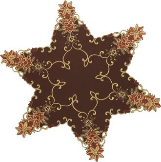 Hossner Tischdecke Weihnachten Stern Weihnachtsstern Gold Bestickt Deckchen Weihnachtstischdecke Weihnachtsdekoration Stoff Waschbar (40 cm (Rund))