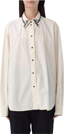 Barena Femme, Blouses et Chemises, Blanc, Taille: 34 FR Chemise en Coton &agrave; Col Orn&eacute;