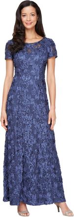 Alex Evenings Damen Langes Rosettenkleid f&uuml;r die Brautmutter mit Kurzen &Auml;rmeln, Formelles, Hochzeitsg&auml;ste Kleid fr besondere Anlsse, violett, 42 Zierlich