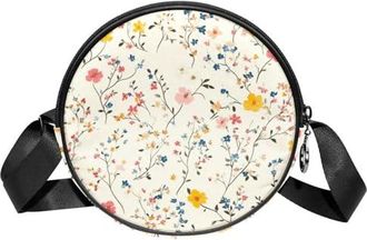 Generic Sac &agrave; bandouli&egrave;re rond pour femme, motif floral, petit sac &agrave; bandouli&egrave;re avec fermeture &eacute;clair, bretelles r&eacute;glables, sac &agrave; main rond d&eacute;contract&eacute; pour 