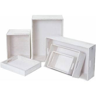 Hhg Neuwertig] 6er Set Holzbox HHG 121, Dekokiste Aufbewahrung Holzkiste, Shabby-Look Vintage wei&szlig; shabby