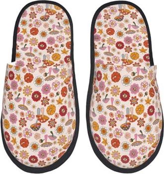Generic Imprimé Hippie Groovy Automne Années 70 Pantoufles En Peluche Plates Pantoufles Moelleuses Confort Chaussons Pour Extérieur Femme Intérieur L