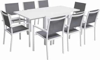 Happy Garden Happy Garden - Salon de jardin venezia extensible 90/180 en textil&egrave;ne gris 8 places - aluminium blanc
