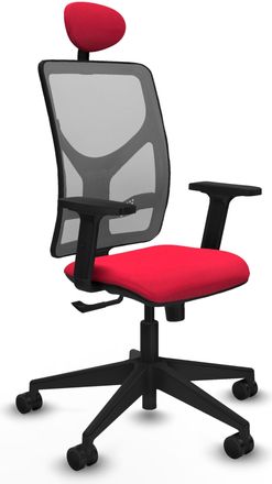 Piqueras y Crespo B&uuml;rodrehstuhl mit 2D-Armlehnen, h&ouml;henverstellbare Lendenwirbelst&uuml;tze und festes Kopfteil, ausgestattet mit 3 Positionen und Schneidschaum, Grau/Rot