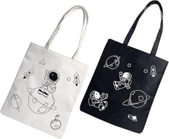 Yardwe 2 pi&egrave;ces Sac Toile Femme Sac &agrave; Bandouli&egrave;re Capacit&eacute; Spacieuse Toile Canvas avec Imprim&eacute; Astronaute pour Shopping Sorties et Usage Quotidien