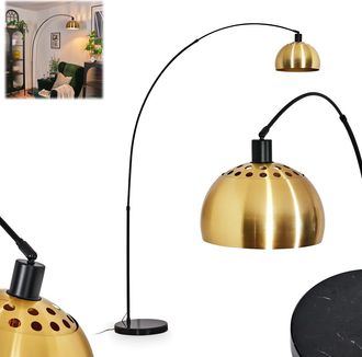 HOFSTEIN Stehleuchte Baloca, Stehlampe aus Metall m. Marmorfu&szlig; in Schwarz/Messing geb&uuml;rstet/Gold, verstellbare Leuchte im Retro/Vintage-Design, Fu&szlig;schalter, Li