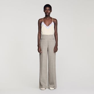 Sandro Pantalon large en laine &agrave; carreaux