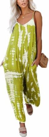 Generic SaiDeng Salopette batik pour femme - Combinaison dété avec bretelles spaghetti - Sans manches - Style décontracté - Style bohème, jaune, L