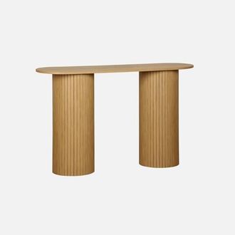 Sweeek Console Ovale scandinave Effet Bois rainuré. Pieds Ronds. Couleur Naturelle. L 120 x P 35 x H 75cm