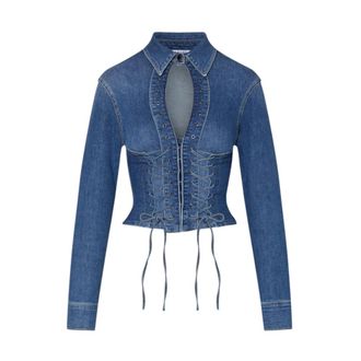 Liu Jo Femme, Blouses et Chemises, Bleu, Taille: 40 FR Chemise en denim slim avec d&eacute;coupe et d&eacute;tails lac&eacute;s