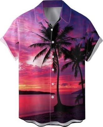 Generic Chemise tropicale de plage pour homme boutonn&eacute;e &agrave; manches courtes d&eacute;contract&eacute;e hawa&iuml;enne &agrave; revers Cara&iuml;bes dr&ocirc;le vintage tendance hawa&iuml;en palmier croi