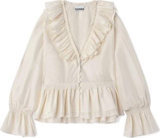 Ganni Viscose Silk Habotai Frill Blouse