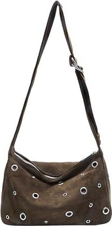 Generic Sac &agrave; bandouli&egrave;re r&eacute;tro en daim synth&eacute;tique pour femme, multi-usage, polyvalent, rivet, grande capacit&eacute;, voyage, rendez-vous, shopping, vert militaire