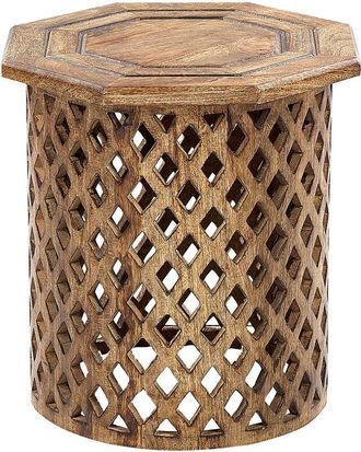 Beliani Beliani - Table dAppoint Teinte Sombre Dor&eacute;e en Bois de Manguier Ronde &agrave; Base Ajour&eacute;e Khanpur