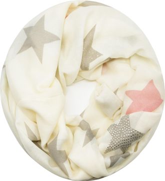 Glamexx24 Loop schal leichter Langschal Sterne Muster Schlauchschal Strass Tuch Viele Farben SC20170401, Weiss/Rosa, Einheitsgr&ouml;&szlig;e