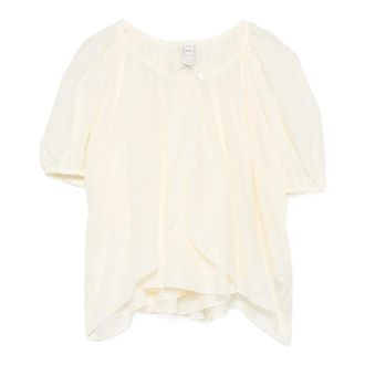120% Lino Bluse mit Raffung und Puff&auml;rmeln - - Blouses & Shirts - Damen - Wei&szlig; - L