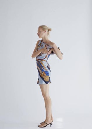 Mango Robe asym&eacute;trique imprim&eacute;e bleu ciel - Femme - XS - MANGO