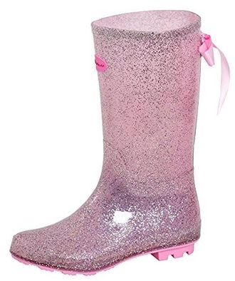Dolcis Rose Paillettes Filles Bottes de Pluie avec Noeud Ruban Bottes de Pluie pour Femmes Dames Bottes de Pluie Chaussures de Pluie Neige, Rose, 32 EU