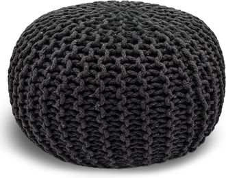 Casamia Pouf Ø 55 o. 45 cm Strickhocker Sitzpouf Bodenkissen für Innen Indoor Größe ø 55 cm, Farbe steingrau
