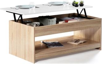 IDMarket Idmarket - Table basse plateau relevable rectangulaire soa bois imitation hêtre plateau blanc