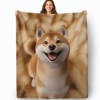 Generic Couverture Polaire en Flanelle avec imprim&eacute; Photographie Mignon Animaux Shiba Inu - Antistatique Confortable Fluffy Doux et Chaude Tann&eacute; Plaids,100 x 