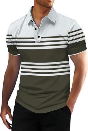 Generic Polo &agrave; rayures pour homme - Manches courtes - Coupe classique - Chemise de travail avec boutonni&egrave;re - Chemise de loisirs - Col rabattu - Haut d&eacute;t&eacute;, ve