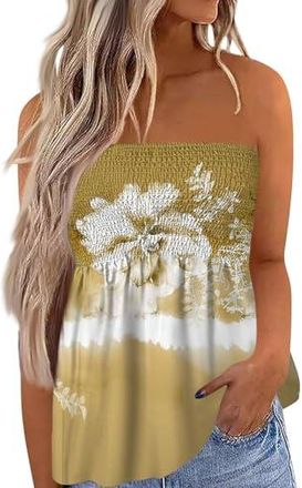 Generic Top Bandeau Femme,Top Bandeau Femme Tube Ajusté Corsage Tee Shirt de Plage Vacances dété pour Femmes Debardeur Femme Chic et Elegant Cadeau Anniversai
