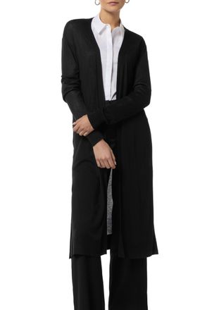 Comma Lange Strickjacke mit Rippb&uuml;ndchen und seitlich geschlitztem Saum