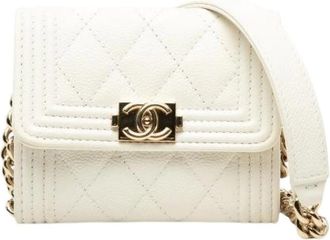 Chanel Sac bandouli&egrave;re Pre-owned Boy en cuir caviar - Femme - Pre-owned - Blanc - Taille: ONE Size