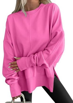 Generic Sweats &agrave; capuche surdimensionn&eacute;s &agrave; manches longues avec trou pour le pouce et fente lat&eacute;rale, rose rouge, XXL