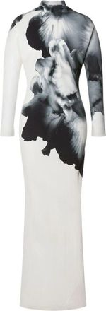 Alberta Ferretti Femme, Robes, Blanc, Taille: 36 FR Robe Maxi &agrave; Manches Longues et Imprim&eacute; Orchid&eacute;e