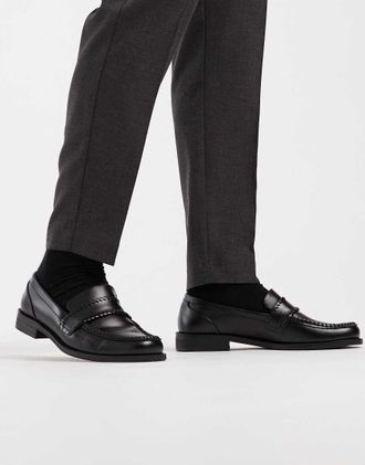 Asos Penny-Loafer in Schwarz mit gewebtem Detail