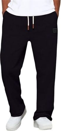Generic Pantalon de sortie tendance pour homme avec taille &eacute;lastique pour &eacute;v&eacute;nements sociaux Coupe droite Confortable Pantalon d&eacute;contract&eacute;, Noir, XXL