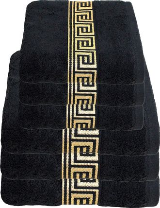 Julie Julsen 6 TLG Handtuchset 3 Badetücher 3 Handtücher Chemikalien-Frei 600g/m² Schwarz-Gold 100% Baumwolle - Oeko TEX Std 100 Zertifizierung - Weich und Saugsta