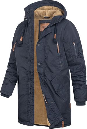 Indicode Herren Bardsley Herrenmantel mit verdeckter Knopfleiste | Wintermantel Parka Navy, XL