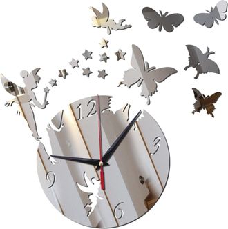 Colcolo Wanduhr, Schmetterling, Uhren, Kunstaufkleber, Abnehmbarer Acryl-Spiegel zum Selbermachen für Büro- und Heimdekoration, Silber