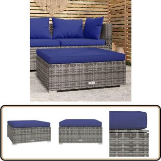 vidaXL Vidaxl - Gartenhocker mit Kissen Grau 70x70x30 cm Poly Rattan - Gartentisch - Lounge Möbel - Gartenstuhl - Outdoor Furniture - Gartenlounge