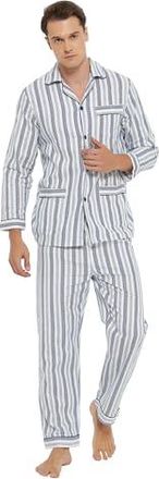 Global Homme Pyjama Flanelle Ensembles de Pyjama Homme Coton Vêtements de Nuit Haut Deux Pièces Chaud Pyjama Sets Boutonnés à Manches Longues Loungewear,3XL
