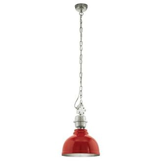 Eglo H&auml;ngelampe Grantham, Pendelleuchte Esstisch, Stahl in rot, chrom, E27 Fassung