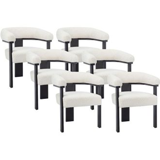 Vente-Unique Pascal Morabito - Lot de 6 chaises avec accoudoirs en tissu bouclette et bois dh&eacute;v&eacute;a noir - Blanc - livelia de
