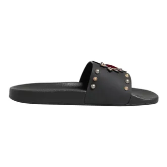 Dolce & Gabbana Schwarze Sacred Heart Slides Badebekleidung Schuhe - - Shoes - Herren - Schwarzk - 45 EU