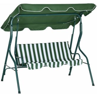 OUTSUNNY Balancelle de jardin 3 places coussins assise dossier vert blanc ray&eacute;