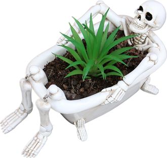 Generico Blumentopf f&uuml;r die Badewanne mit Skelett, Blumentopf aus Kunstharz in Totenkopfform, Gothic-Skulptur, ideal f&uuml;r Sukkulenten, Kakteen und Bonsai, f&uuml;r T
