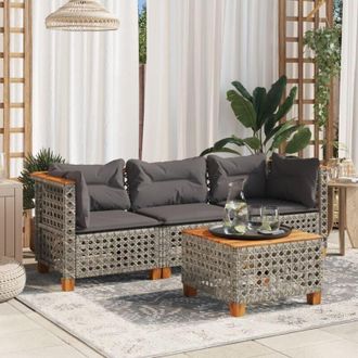 vidaXL Vidaxl - Gartensofa mit Kissen 3-Sitzer Grau Poly Rattan