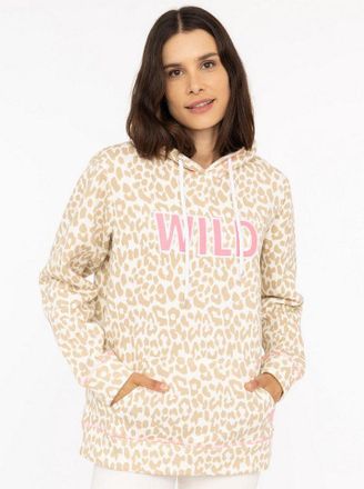 Zwillingsherz Hoodie Leo Pastell Leomuster und WILD Applikation, Kapuze, Tasche, Baumwollmischung