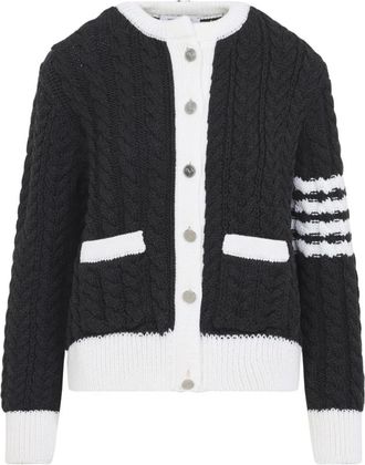 Thom Browne Cardigan Aran 4-Bar en maille torsad&eacute;e - Femme - Pulls - Multicolore - Taille: 38 FR
