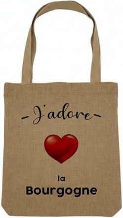 Fabulous Sac Shopping Tote Bag Aspect Lin - Jadore La Bourgogne Region de France Dijon - Sac de Courses Toile Epaisse 360g Beige Naturel Cabas Port&eacute; Epaule Sol