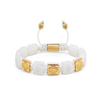 Nialaya Homme, Accessoires, Jaune, Taille: M Mens Ceramic Flatbead Bracelet in White and Gold