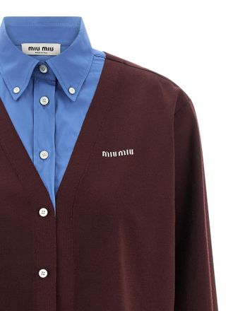 Miu Miu Colorblock Virgin Wool Blouse - Burgundy